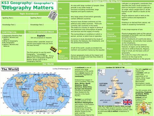 Geography Matters Topic Knowledge Organiser | Teaching Resources