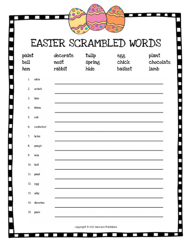 Easter scrambled words no prep printable worksheet | Teaching Resources