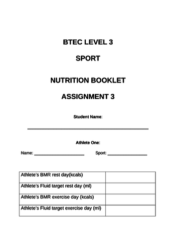 Unit 11 Sports Nutrition level 3 BTEC | Teaching Resources