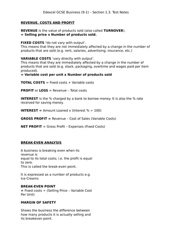 Edexcel GCSE Business Studies 9-1 - Theme 1 - Section 1.3. Mid Unit ...