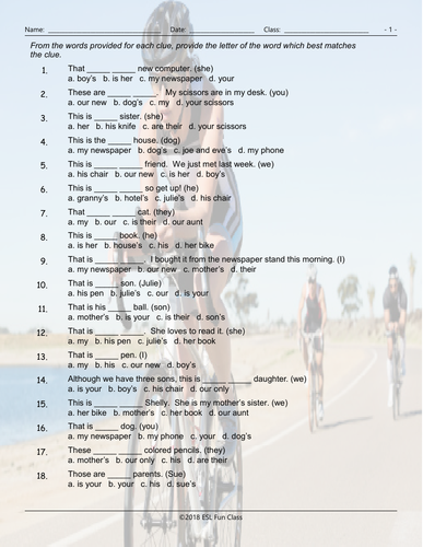 Possessive Adjectives-Possessive Case Multiple Choice Worksheet ...