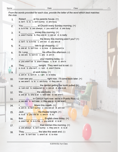 Present Simple Tense-Verb Be Multiple Choice Worksheet | Teaching Resources