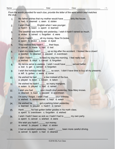 Regret Modal Verbs Multiple Choice Worksheet | Teaching Resources