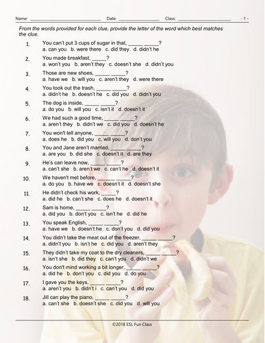 Tag Questions Multiple Choice Worksheet | Teaching Resources Tag Questions Multiple Choice Worksheet | Teaching Resources