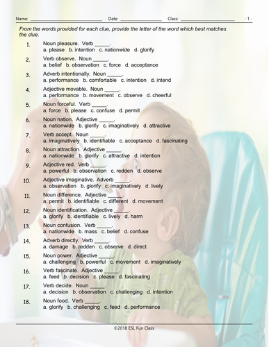 Word Forms Multiple Choice Worksheet | Teaching Resources