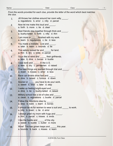 Word Pairs-Binomials Multiple Choice Worksheet | Teaching Resources