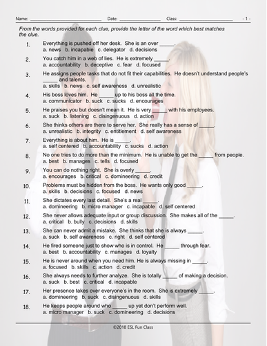 Bad Bosses Multiple Choice Worksheet | Teaching Resources