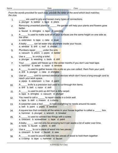 House Repairs, Tools-Supplies | Teaching Resources