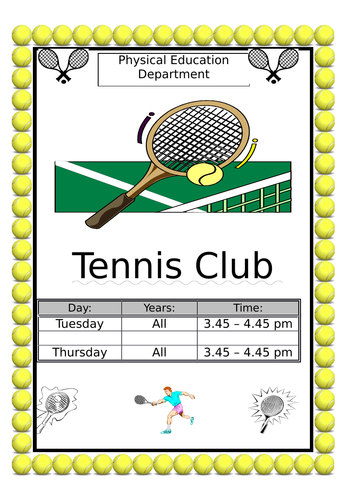 PE Dept - Tennis Club / Practice Poster | Teaching Resources