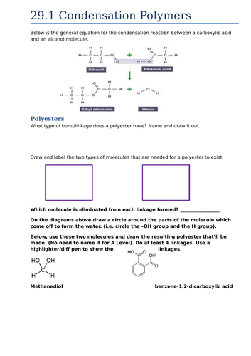 29.1 Condensation Polymers (AQA A Level) | Teaching Resources