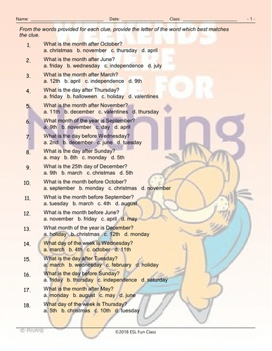 Weekdays-Months-Dates Multiple Choice Worksheet | Teaching Resources Weekdays-Months-Dates Multiple Choice Worksheet | Teaching Resources
