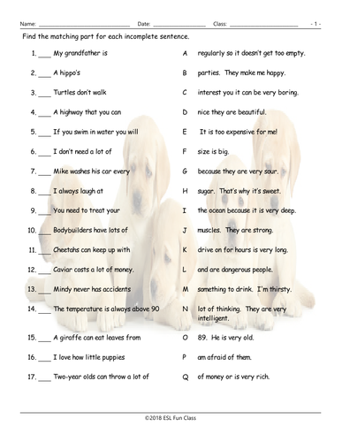 Adjectives Sentence Match Worksheet | Teaching Resources
