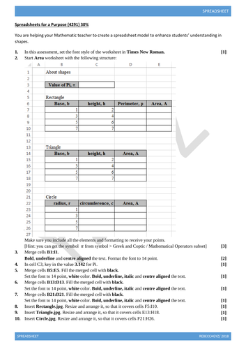 Spreadsheet KS3 Project/ Assessment (Mathematic elements) | Teaching ...