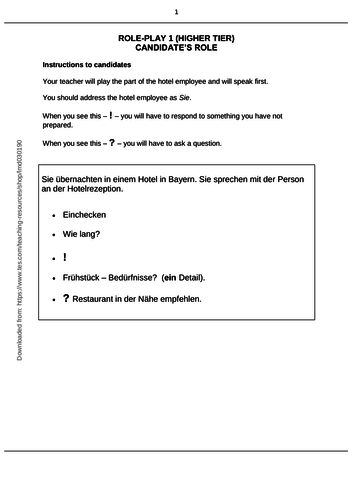 GCSE German Role Play Cards | Teaching Resources