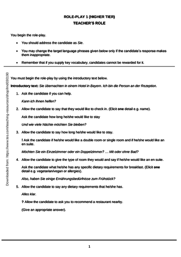 GCSE German Role Play Cards | Teaching Resources