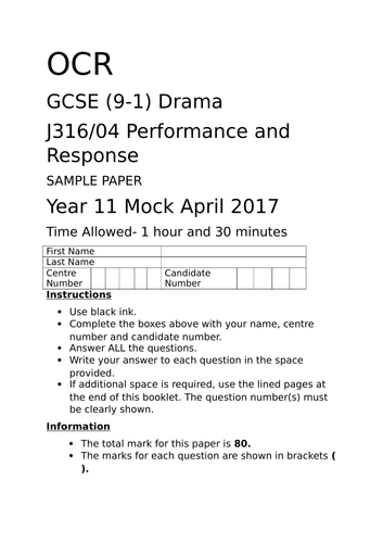 OCR GCSE Drama 9-1 Mock Exam 2 (Set text Blood Brothers) | Teaching ...