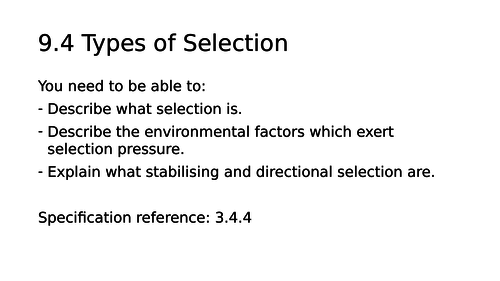 NEW AQA AS Biology 9.4 Types of Selection | Teaching Resources