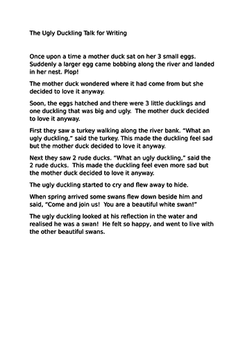 Ugly Duckling talk for writing story and story map reception year 1 ...