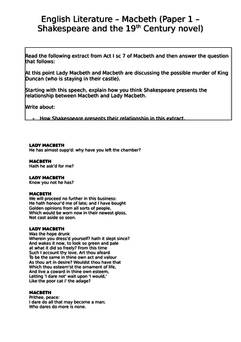 Macbeth - Act 1 scene 7 (Shakespeare's presentation of Lady Macbeth and ...