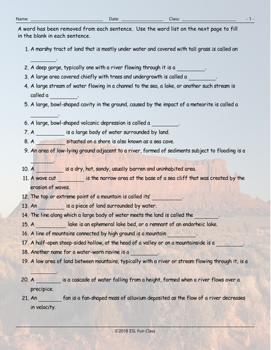 Geology-Planet Earth Missing One Word Worksheet | Teaching Resources