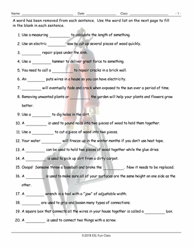 House Repairs Tools Supplies Missing One Word Worksheet | Teaching ...