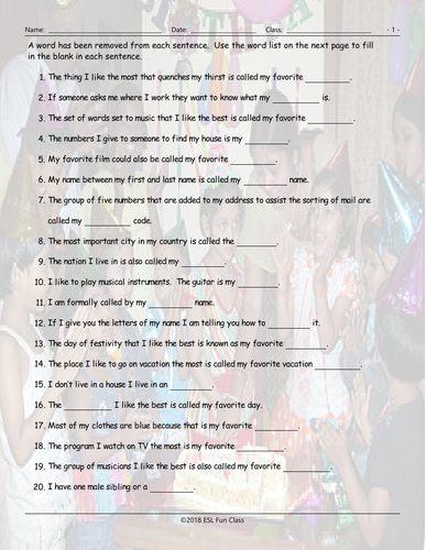 Personal Information Missing One Word Worksheet | Teaching Resources