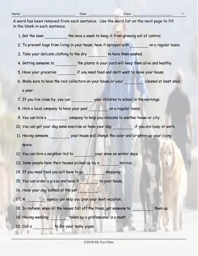 Running Errands-Having Things Done Missing One Word Worksheet ...