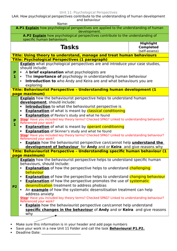 *New* Level 3 BTEC Unit 11 Psychological Perspectives *Whole Unit ...
