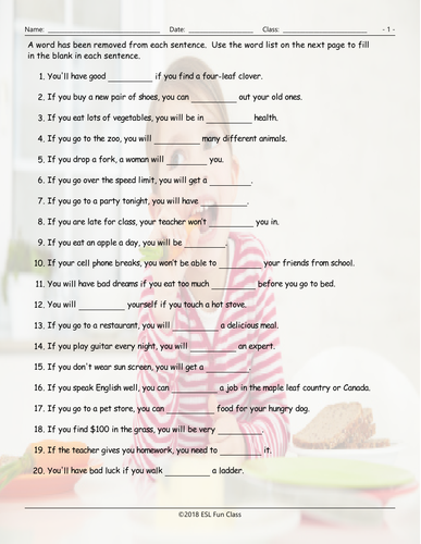 Conditional Sentences Types 0 & 1 Missing One Word Worksheet | Teaching ...