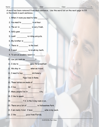 Definite-Indefinite Articles Missing One Word Worksheet | Teaching ...