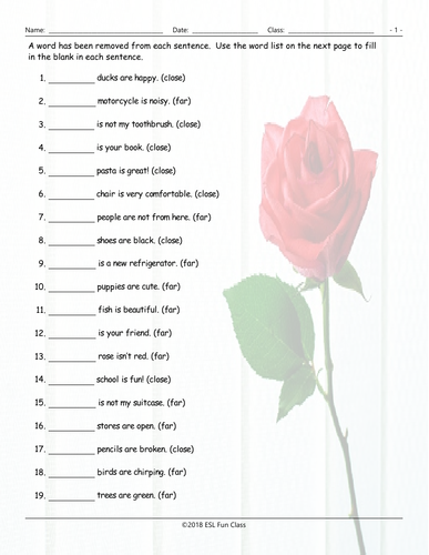 Demonstrative Adjectives Missing One Word Worksheet | Teaching Resources