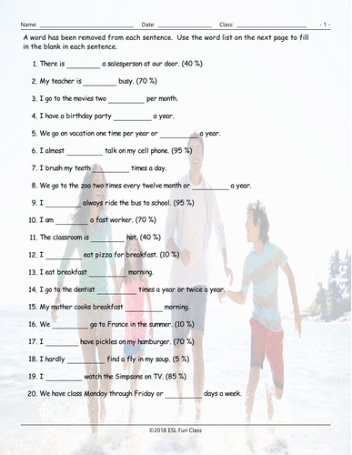 Frequency Adverbs-Time Expressions Missing One Word Worksheet ...