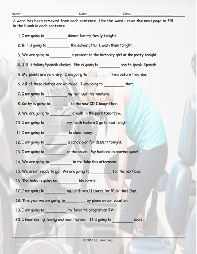 Future Simple Tense-Going To Missing One Word Worksheet | Teaching ...