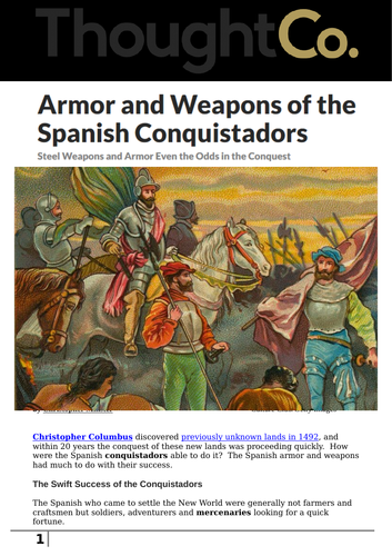 Spanish Conquest of the Americas - Armor and Weapons | Teaching Resources