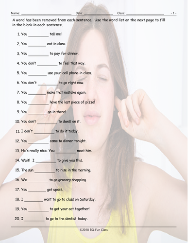 Modal Verbs Obligation, Necessity-Prohibition Missing One Word ...