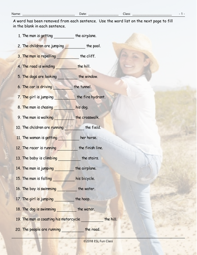 Movement Prepositions Missing One Word Worksheet | Teaching Resources