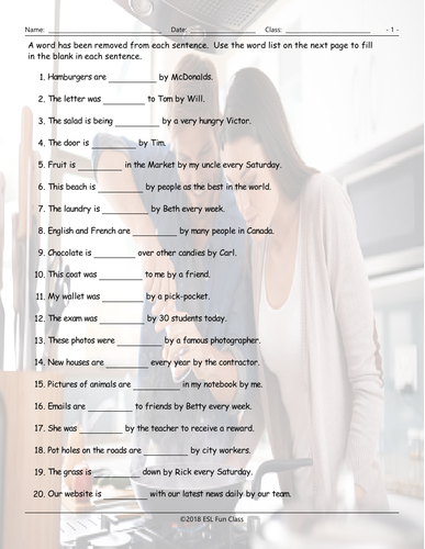 Passive Voice Missing One Word Worksheet | Teaching Resources