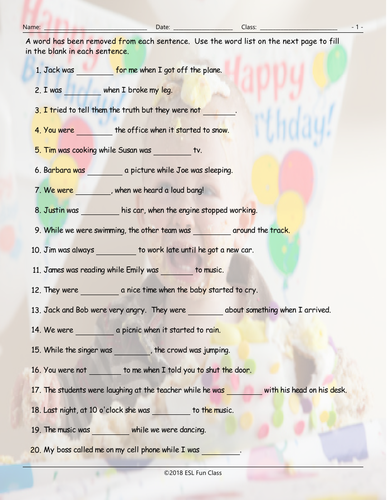 Past Continuous Tense Missing One Word Worksheet | Teaching Resources