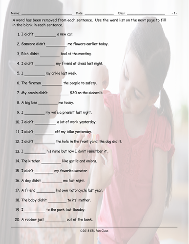 Past Simple Irregular Verbs Missing One Word Worksheet | Teaching Resources