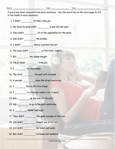 Past Simple Regular Verbs Missing One Word Worksheet | Teaching Resources
