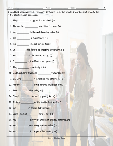 Past Simple Tense Verb Be Missing One Word Worksheet | Teaching Resources