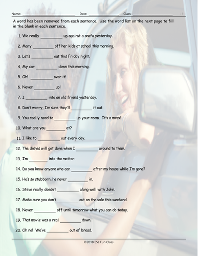 Phrasal Verbs Missing One Word Worksheet | Teaching Resources