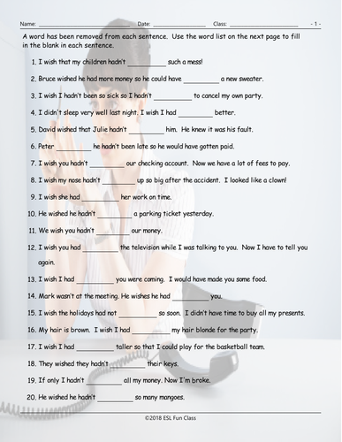 Regret Modals Missing One Word Worksheet | Teaching Resources