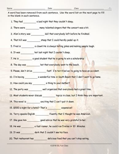 So versus Such Missing One Word Worksheet | Teaching Resources