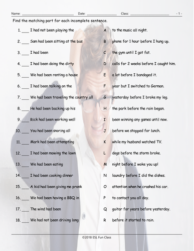 Past Perfect Continuous Tense Sentence Match Worksheet | Teaching Resources