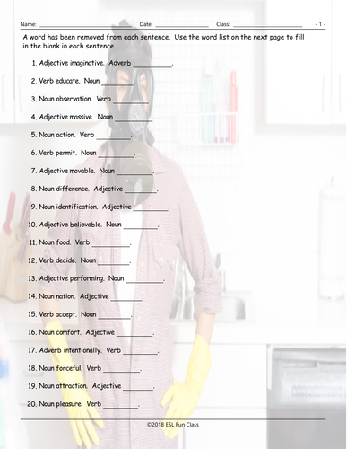 Word Forms Missing One Word Worksheet | Teaching Resources
