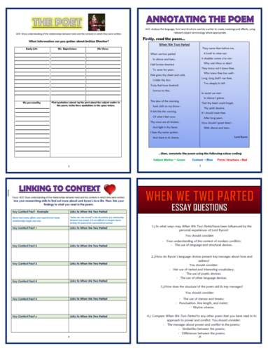 When We Two Parted - Lord Byron - Comprehension Activities Booklet ...