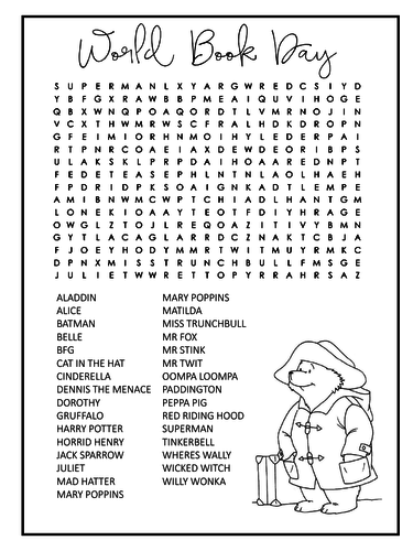 WORLD BOOK DAY Word search activity ROALD DAHL, WALLIAMS | Teaching ...