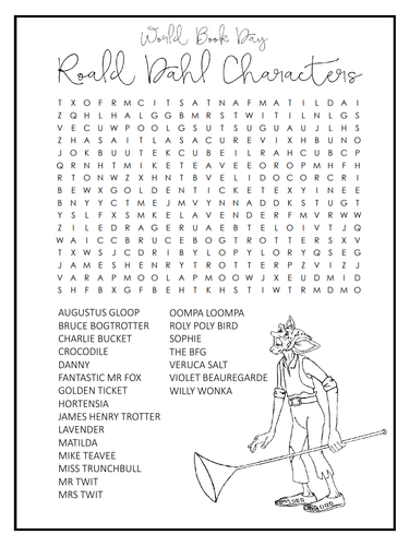 WORLD BOOK DAY Word search activity ROALD DAHL, WALLIAMS | Teaching ...
