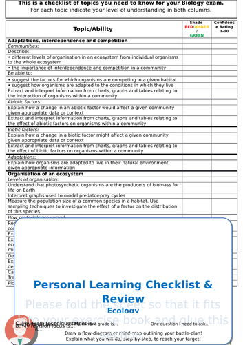 PLC - AQA GCSE Biology - Ecology (Personal Learning Checklist) [Incl. 4 ...